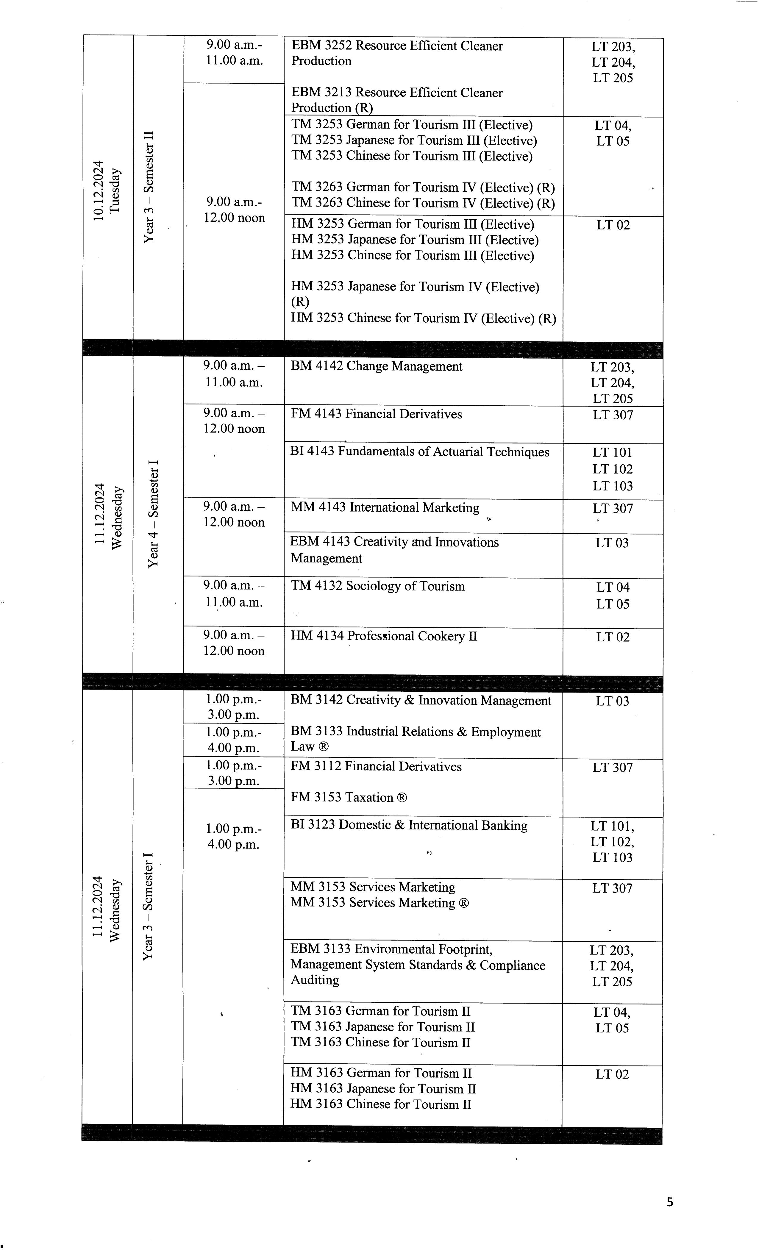 Notice : REVISED Examination Timetable - Year III Semester I & II, Year ...